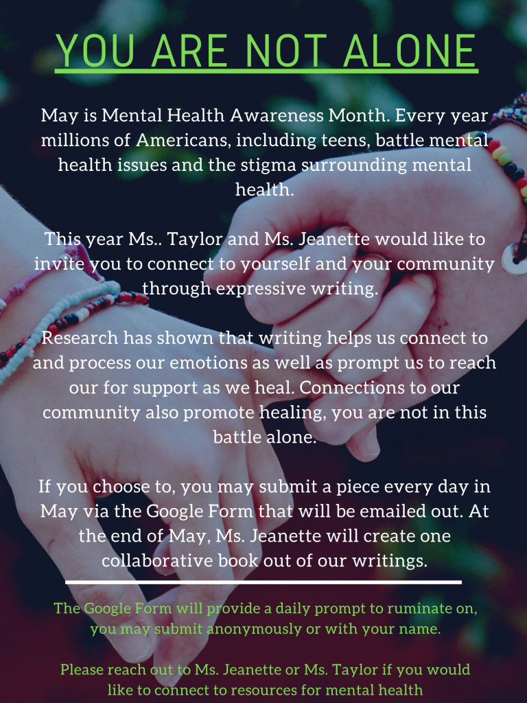 You Are Not Alone: Mental Health Writing Challenge - Empower Generations